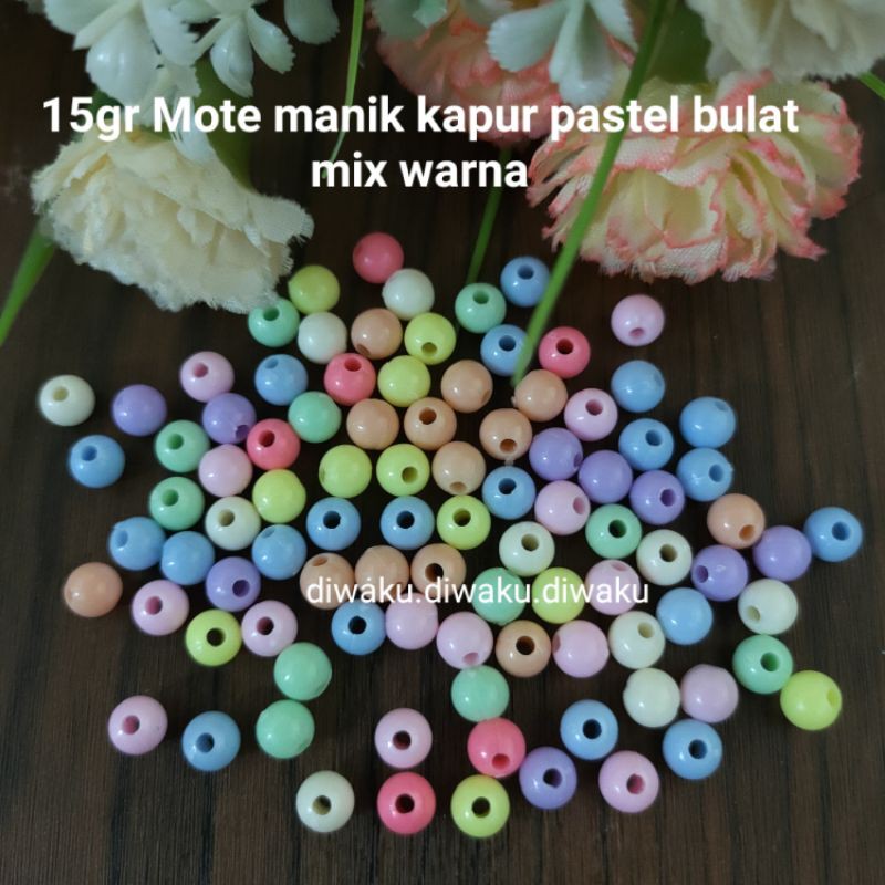 Jual 15gram Mote manik kapur susu ringan soft pastel bulat size 6 8 10 mm | Shopee Indonesia