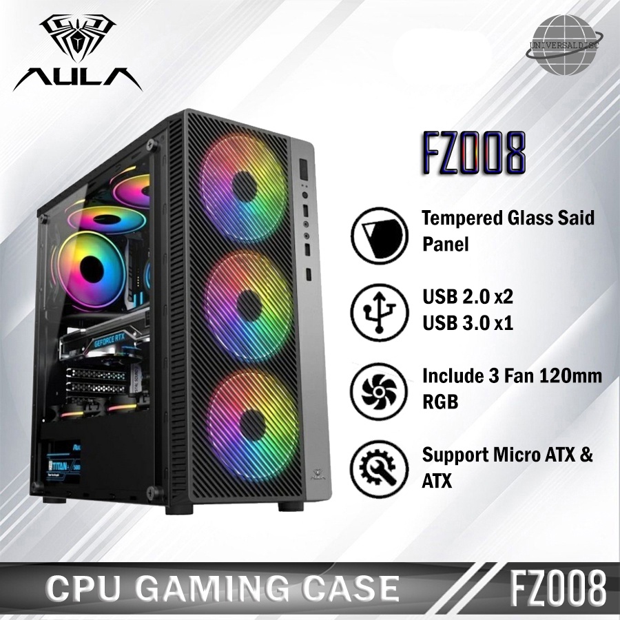 Jual Casing CPU PC Gaming AULA FZ008 include 3 fan RGB | Shopee Indonesia