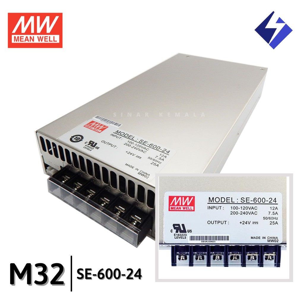 Jual MEANWELL Power Supply SE-600-24 Trafo IP20 24V DC 25A 600W Trafo ...