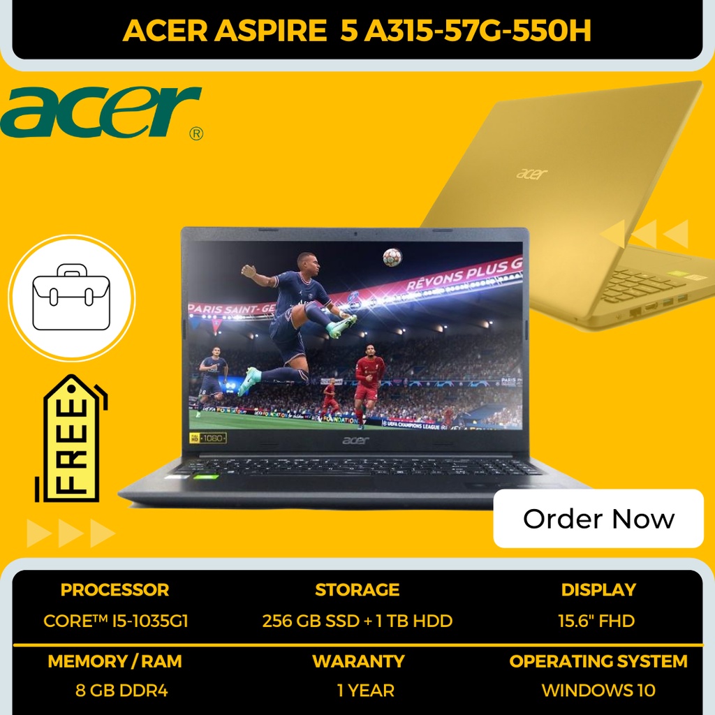 Jual LAPTOP GAMING ACER A315 57G 550H INTEL CORE i5-1035G1 / 8 GB RAM / SSD 256 GB + HDD 1 TB ...