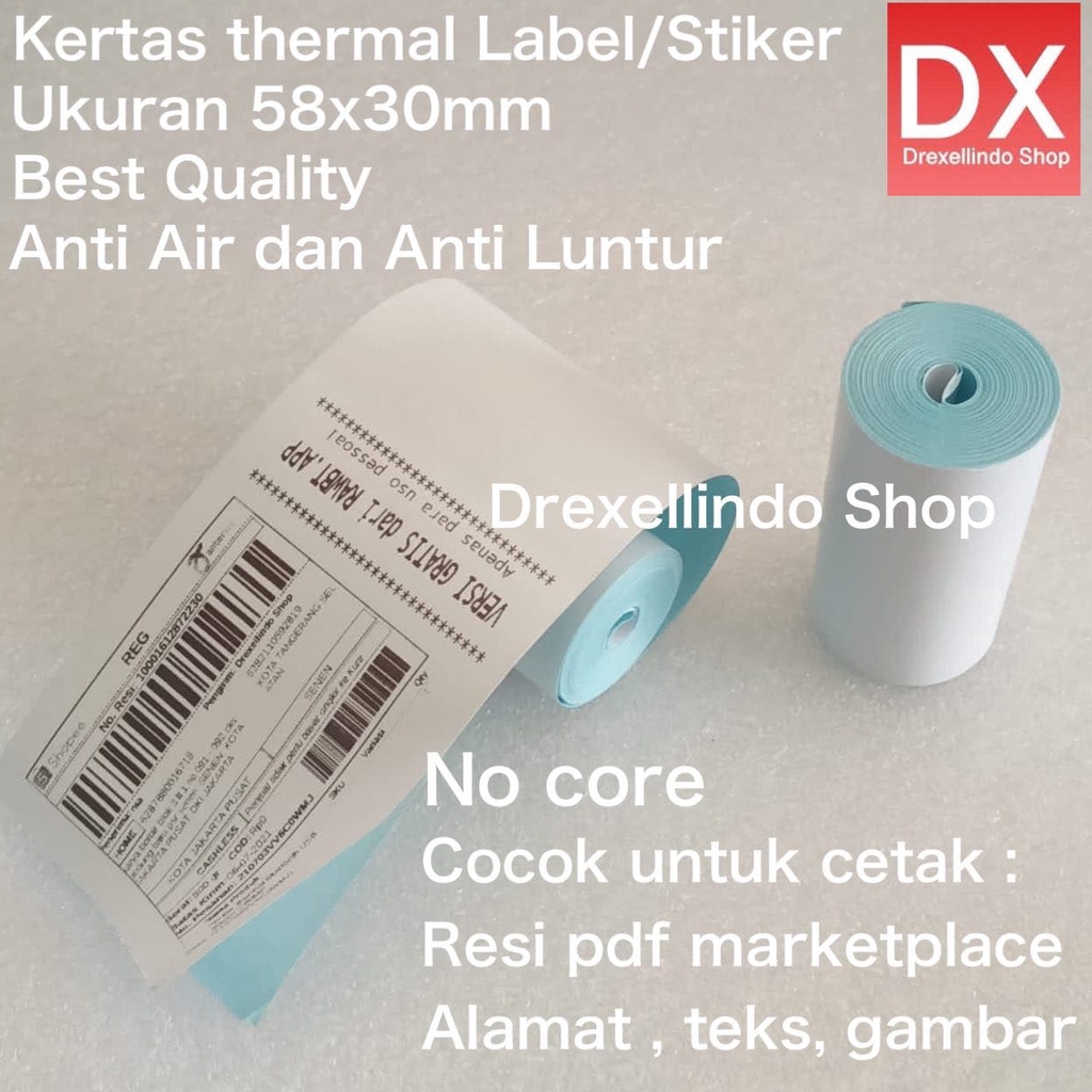 Jual Kertas Thermal Label Stiker Continues 58x30mm / 58x30 per 1 roll ...