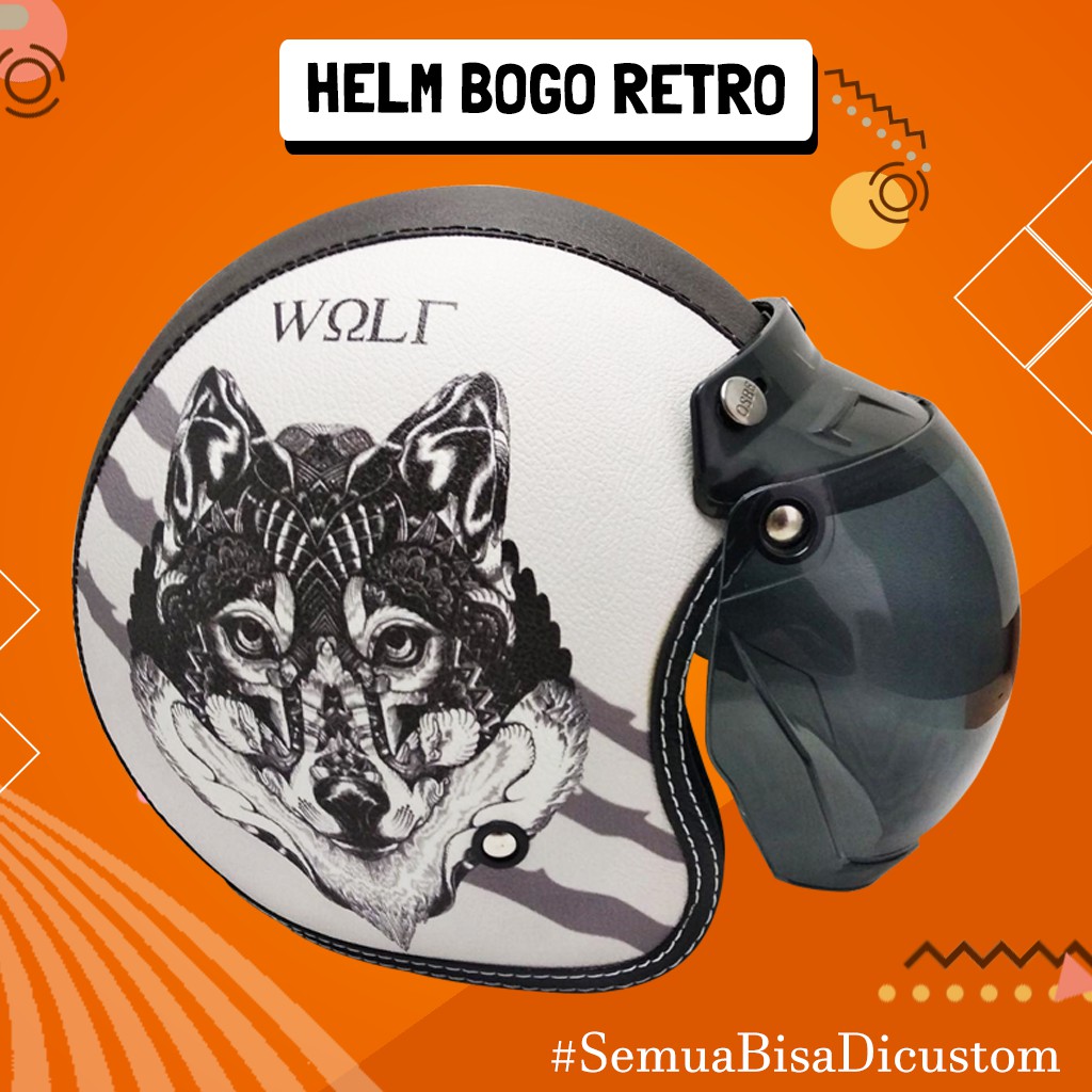 Jual Helm Retro Bogo Kulit Dewasa Rose Wolf Kaca Bubble Hallface Helmet ...
