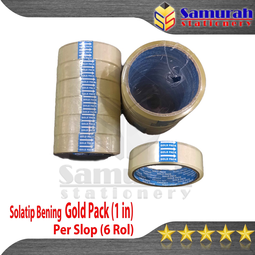 Jual Solatip Plastik OPP Tape 24 mm Gold Pack Bening - Coklat 1" Per ...