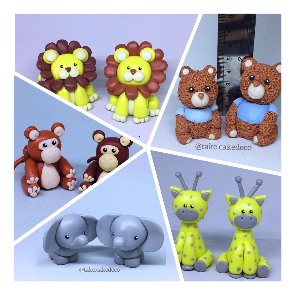 Jual Clay Animal Binatang Hiasan Kue Ultah Clay Topper Singa/Jerapah ...