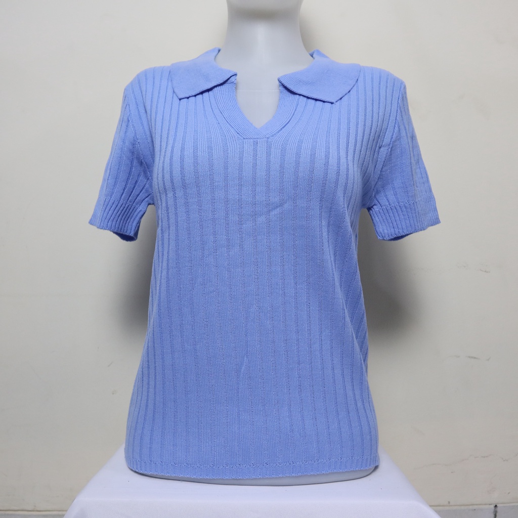 Jual PREMIUM-Atasan Kerah polo Rajut / Korean Vneck Kra Blouse / Polo Shirt Atasan Wanita lengan ...