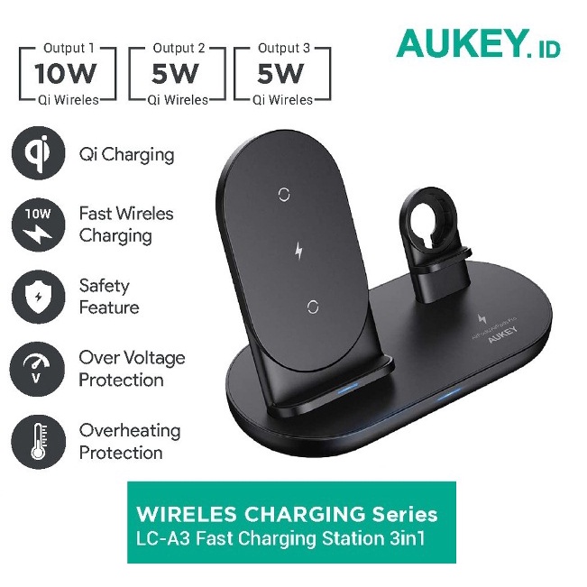 Jual Aukey Wireless Charging Station LC-A3 3-in-1 - 500594 | Shopee Indonesia