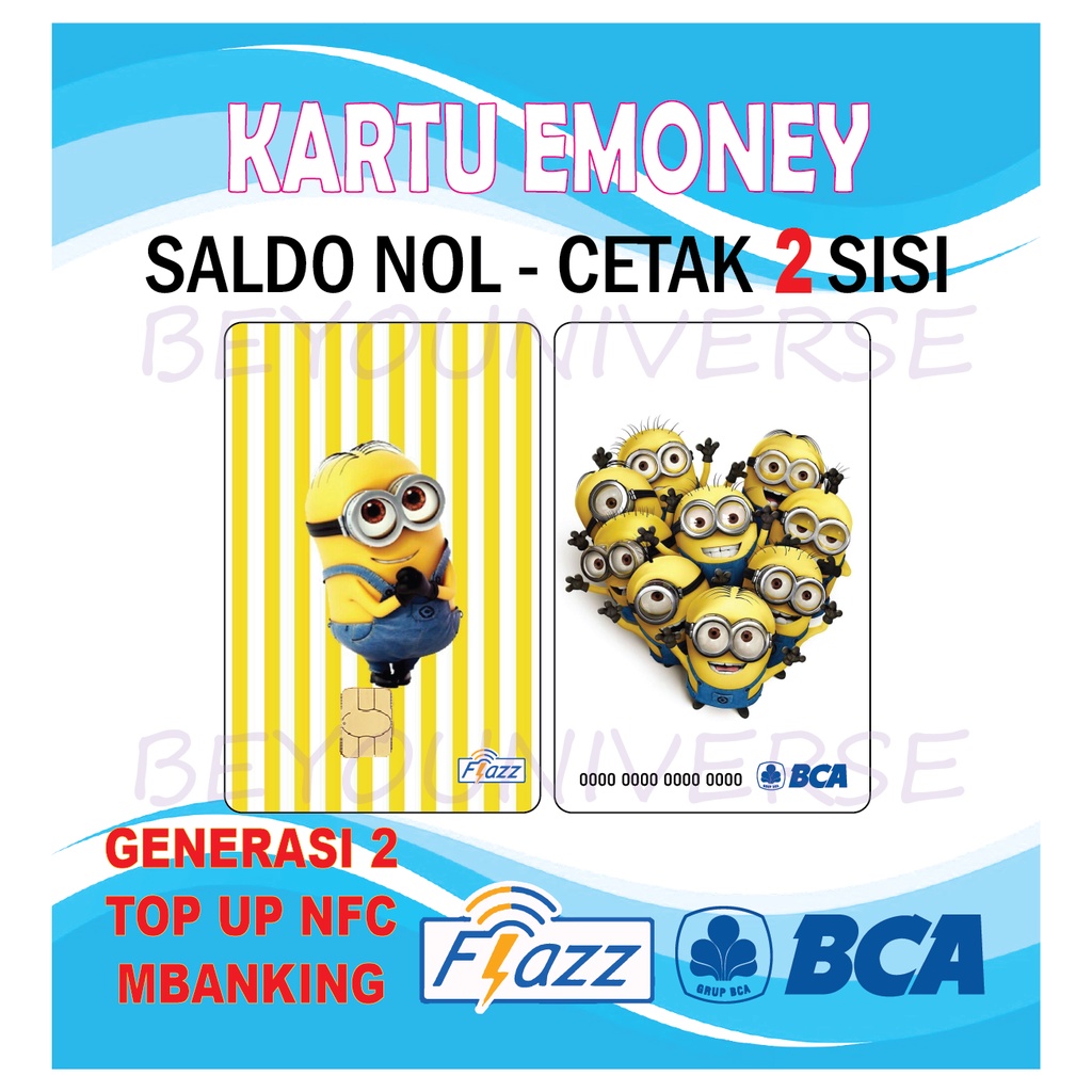 Jual Kartu Flazz BCA gen 2 / MANDIRI E-money Minions Kartun Kuning ...