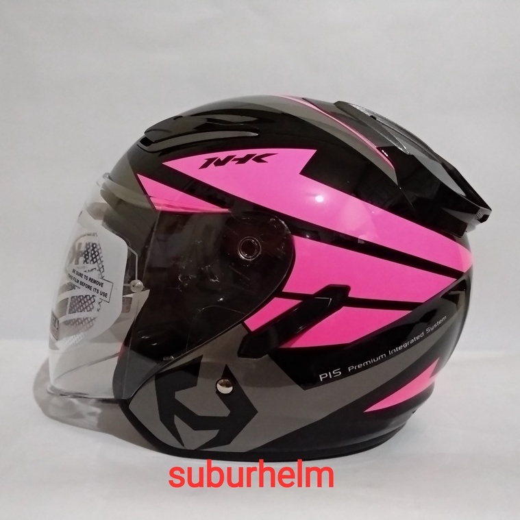Jual HELM NHK R1 NEMA BLACK SILVER PINK HALF FACE DOUBLE VISOR ORI ...