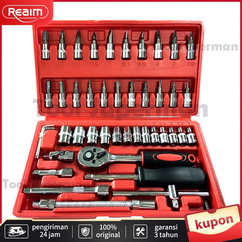 Jual REAIM Kunci Socket Wrench 46 pcs (1/4" ) kunci kunci motor lengkap kunci shock set / Set ...