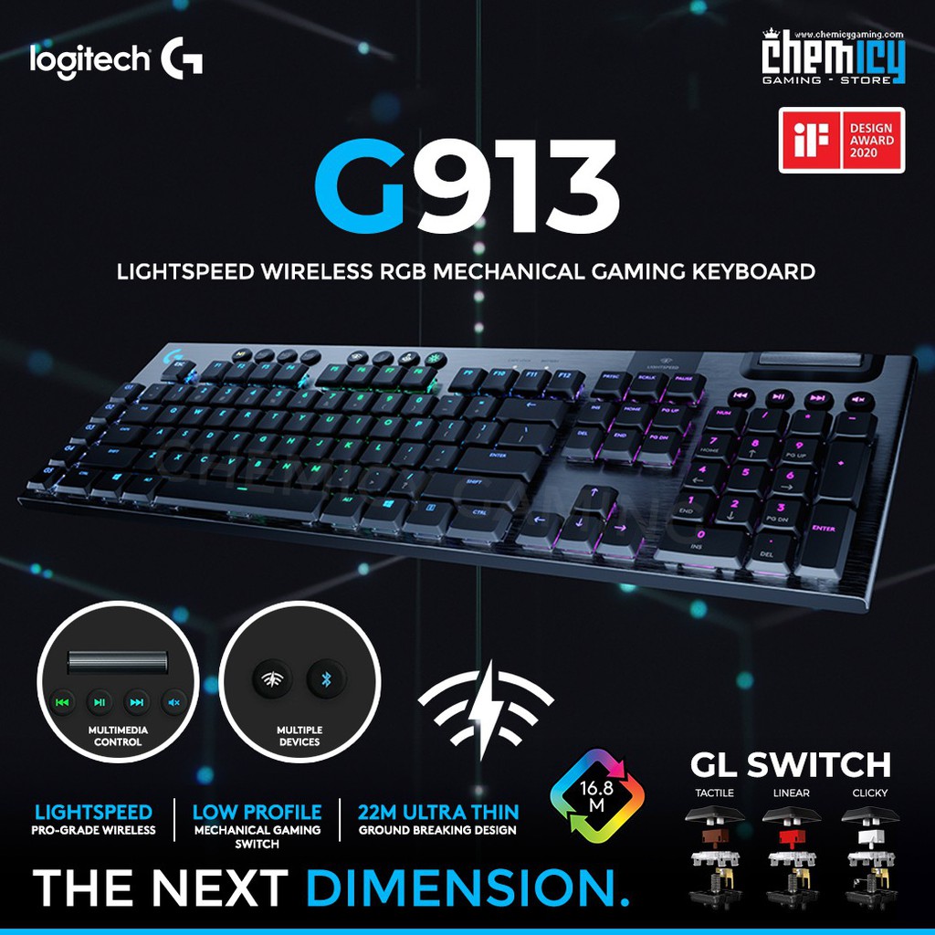 Jual Logitech G913 Lightspeed Wireless RGB Mechanical Gaming Keyboard ...