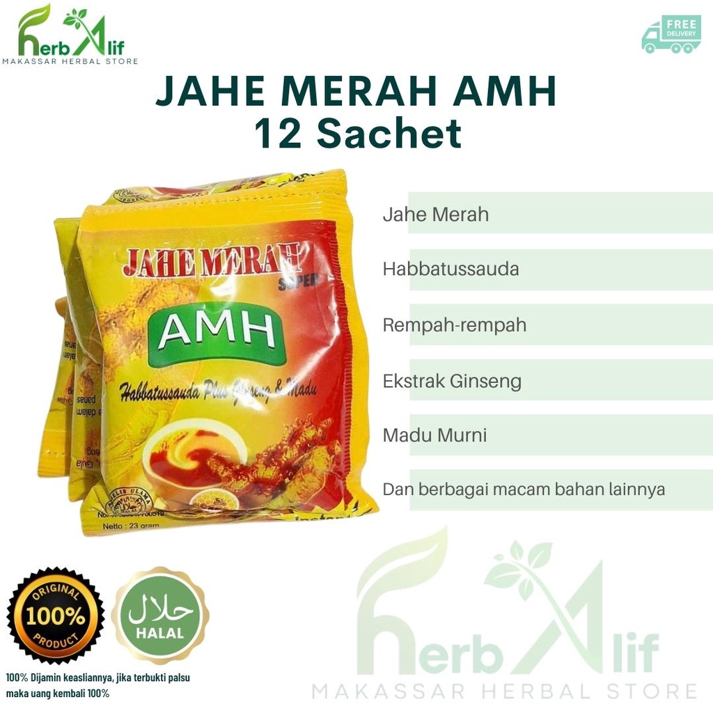 Jual Jahe Merah AMH Sachet 12 sachet Jahe Merah Amanah JMA Kemasan Kuning - Makassar Herbal ...