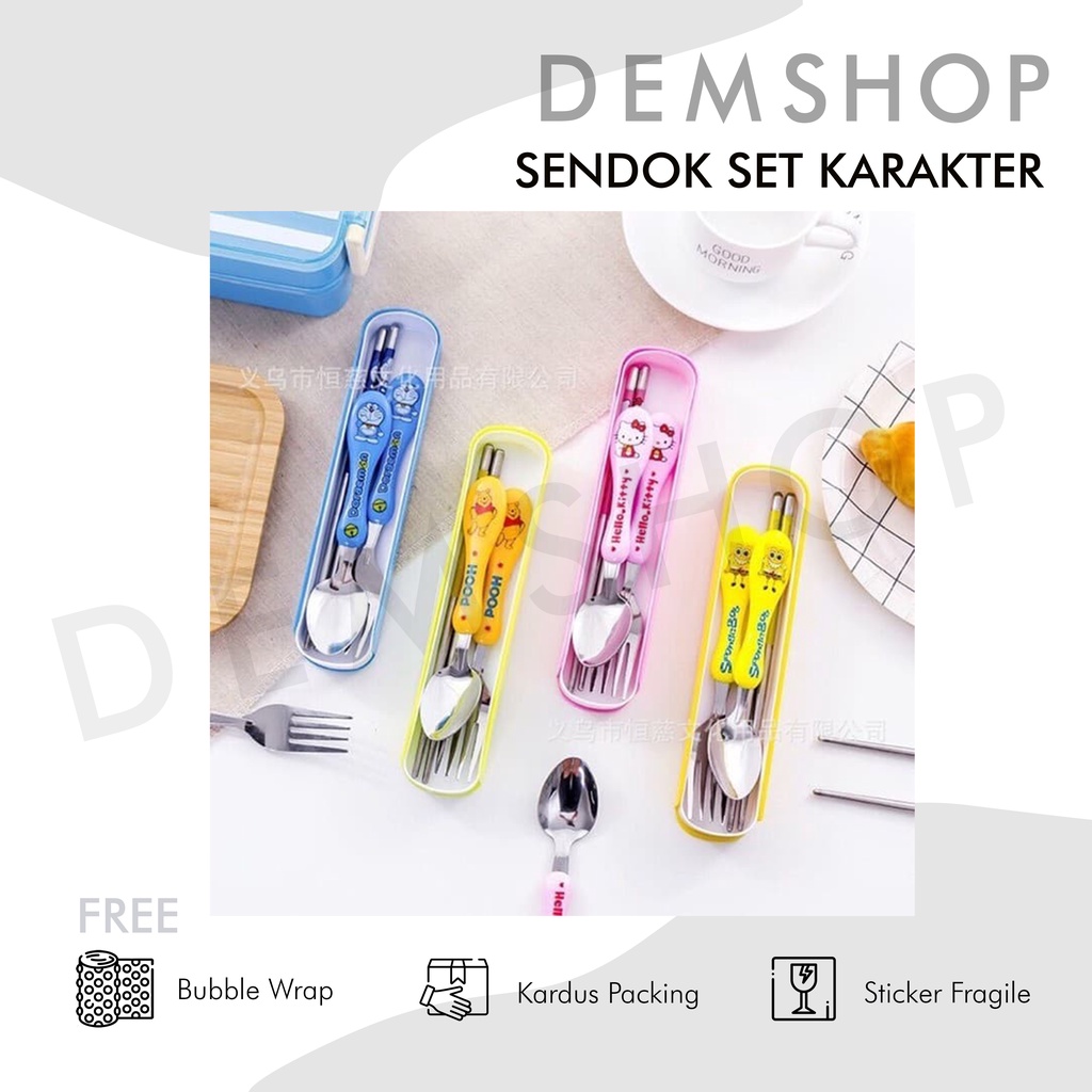 Jual Sendok, Garpu, Sumpit Set Karakter Lucu / Sendok Set Anak ...
