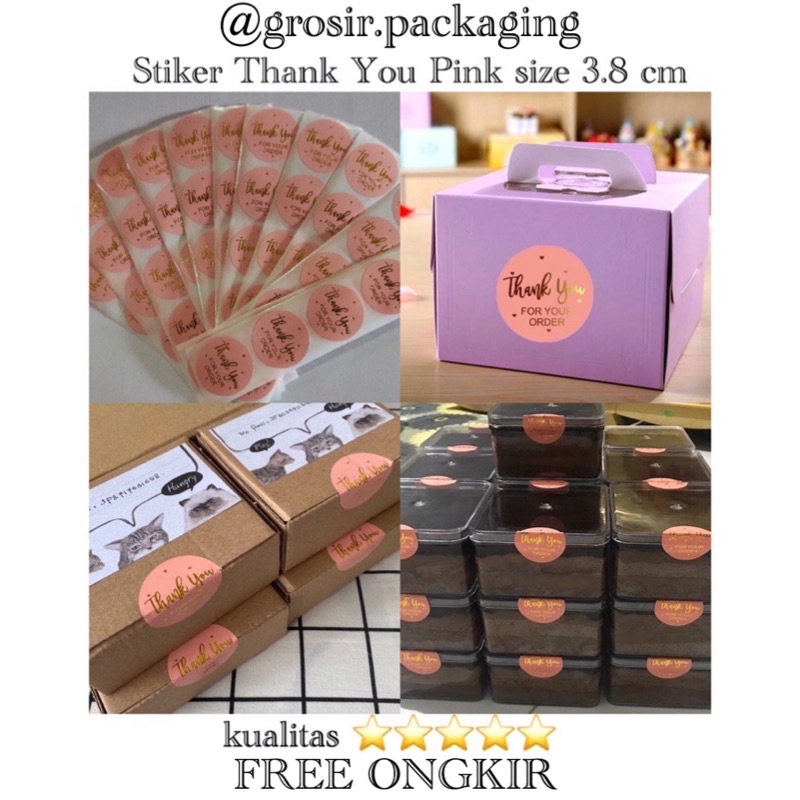 Jual Stiker Packaging Kotak Kue Thank You Pink ukuran 3,8 cm sticker ...