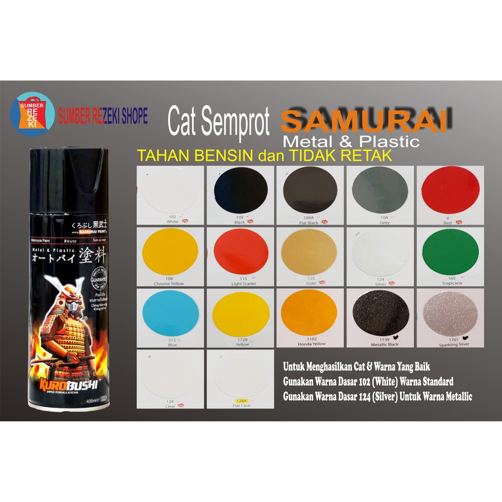 Jual Cat Semprot Samurai Warna Standard Cat Motor, Mobil, Besi, Plastik ...