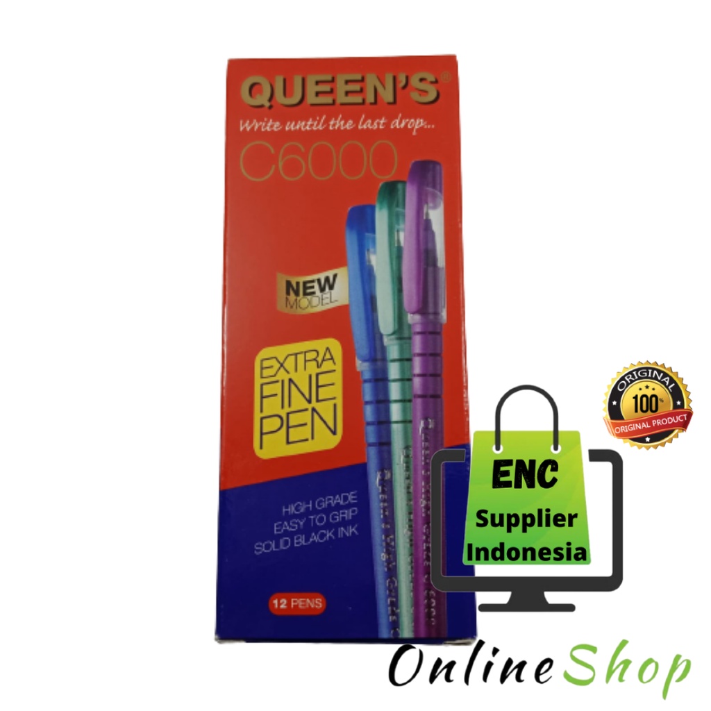 Jual faster 6 buah pen QUEEN'S C6000 bolpen c 6000 pena bolpoin queen c ...