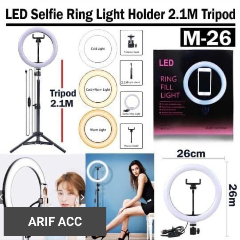 Jual Paket Tripod besar plus Ring Light LED 26 with Grip Tripod 210 CM ...