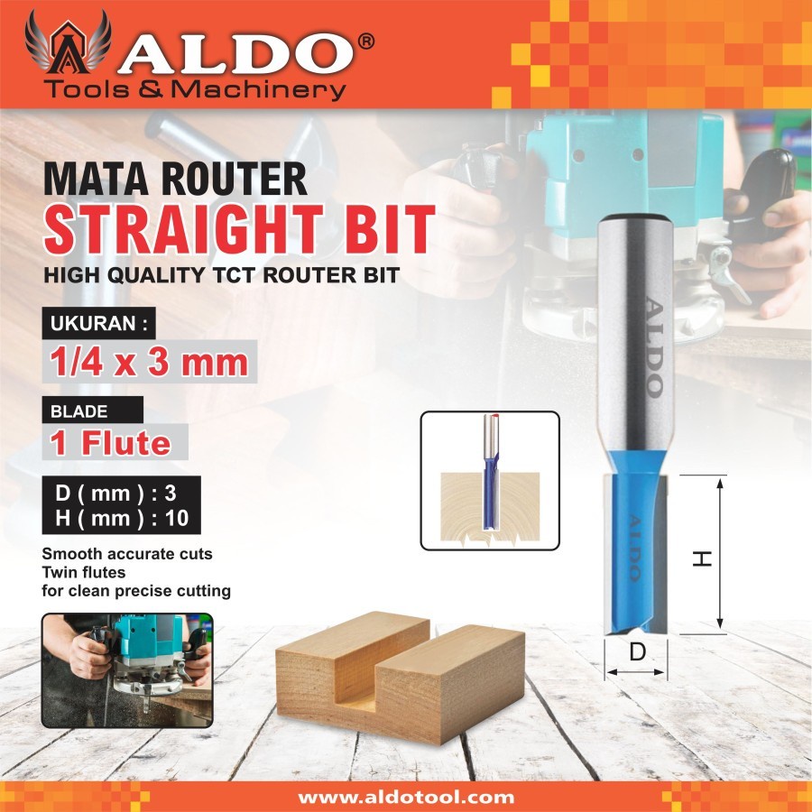 Jual Aldo Mata Router Straight Bit 1/4 inch | Shopee Indonesia