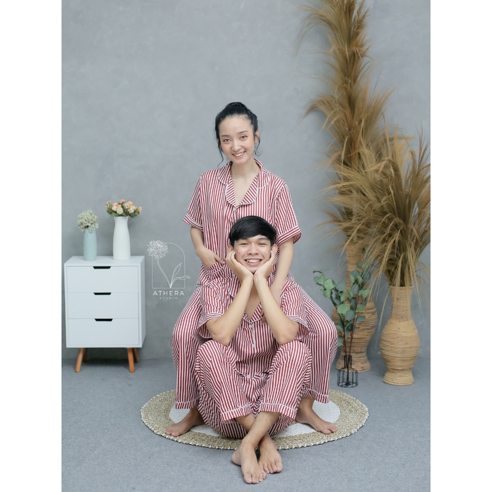 Jual Piyama Couple/ kado pernikahan / Hampers Piyama Couple Motif garis ...