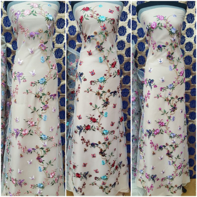 Jual Tile Bordir motif burung Skin base* HARGA 1 METER | Shopee Indonesia