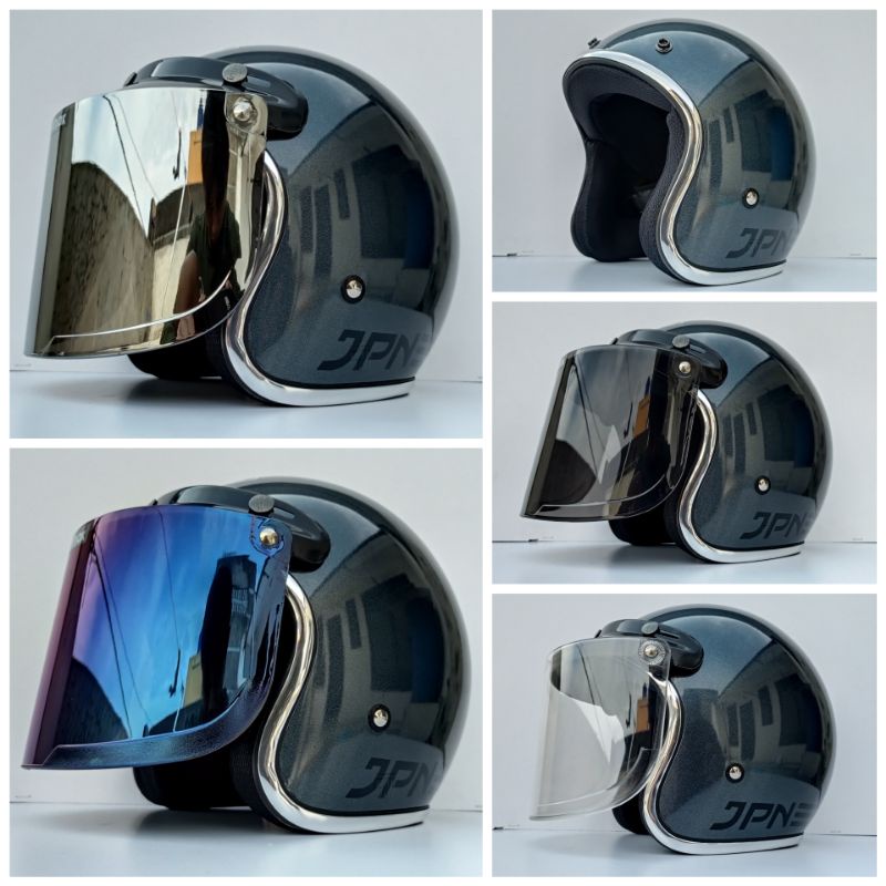 Jual Helm JPN List Chrome Abu All grey Metalic | Shopee Indonesia