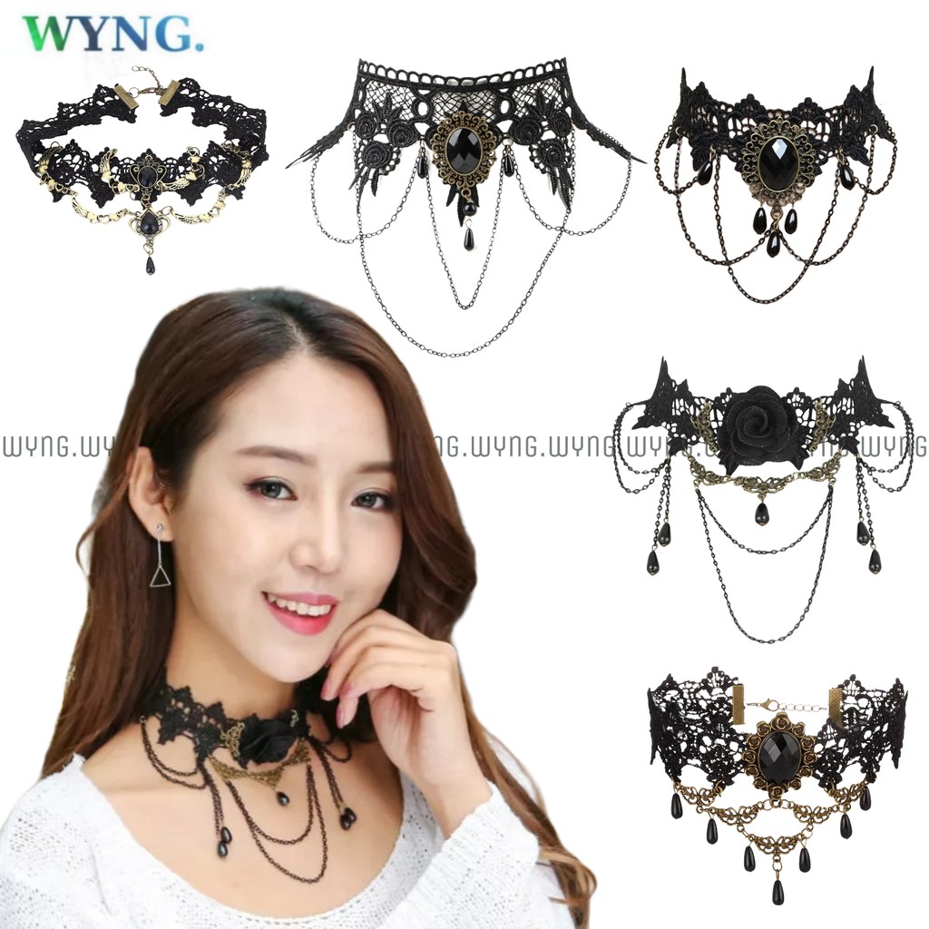 Jual Kalung Gothik Etnik Choker Kain Renda Lace Necklace Gothic Flower ...