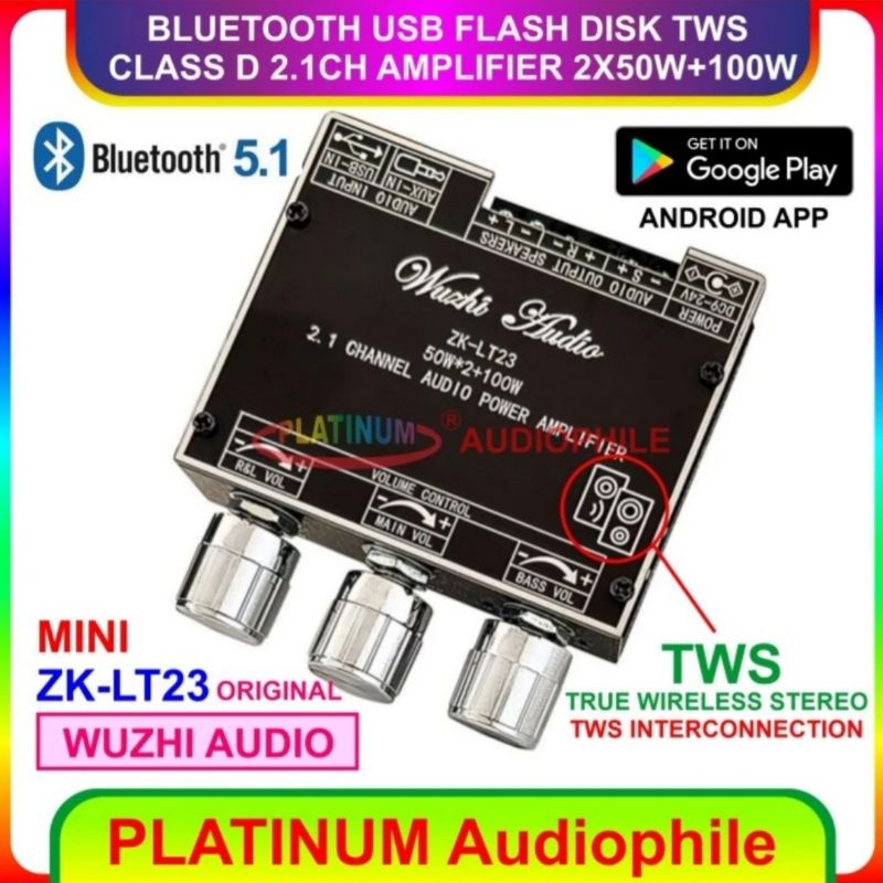 Jual Bluetooth 5.1 Amplifier Class D 2.1 CH TWS Hifi Stereo Amplifier 2X 50W + 100W Original ZK ...