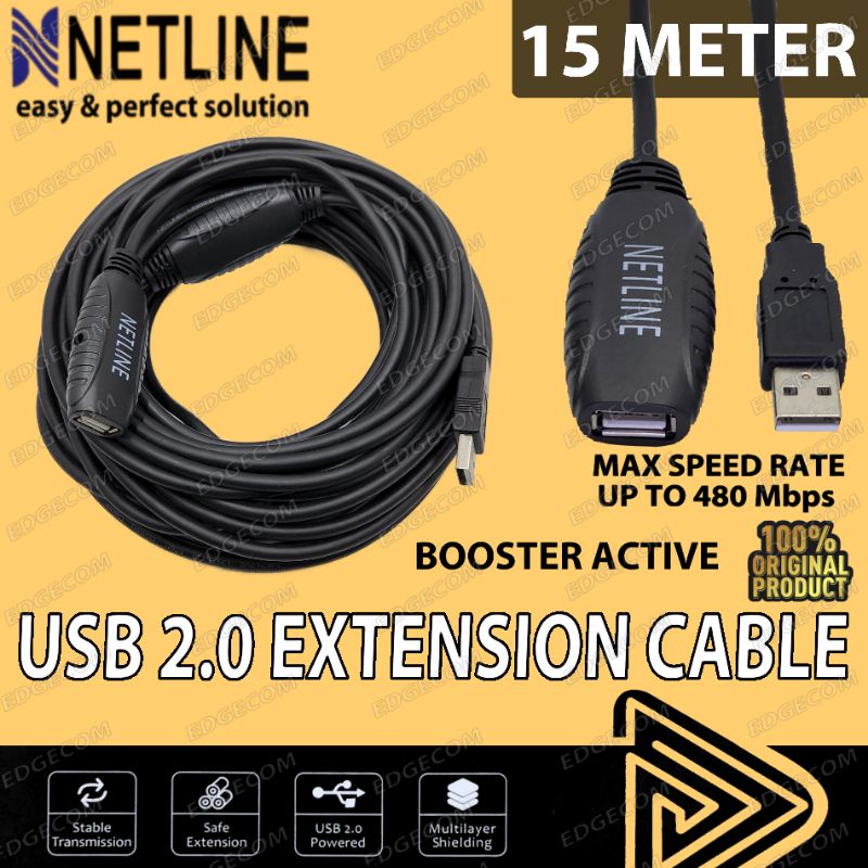 Jual NETLINE Kabel USB 2.0 Extender Aktif / Extension Active 15 Meter | Shopee Indonesia
