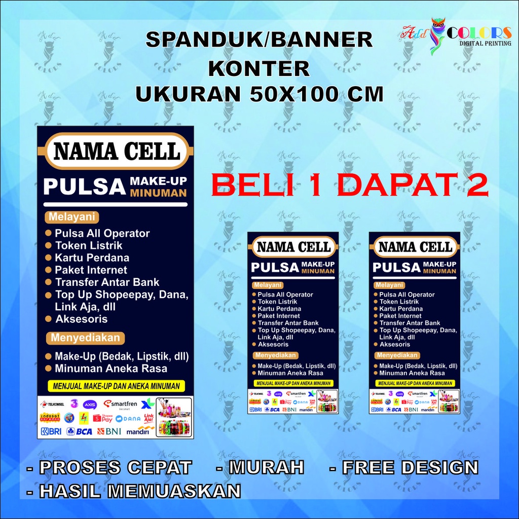 Jual Banner/Spanduk Konter Pulsa Ukuran 50x100 cm Dapat 2 | Shopee Indonesia