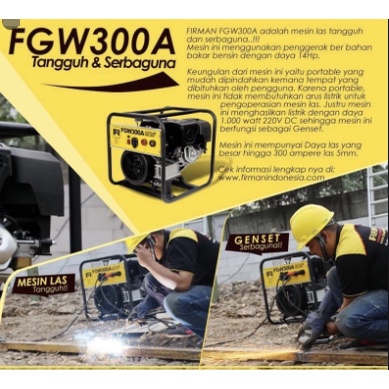 Jual FIRMAN WELDING GENERATOR GENSET LAS INVERTER WELDER FGW 300A 16HP ...