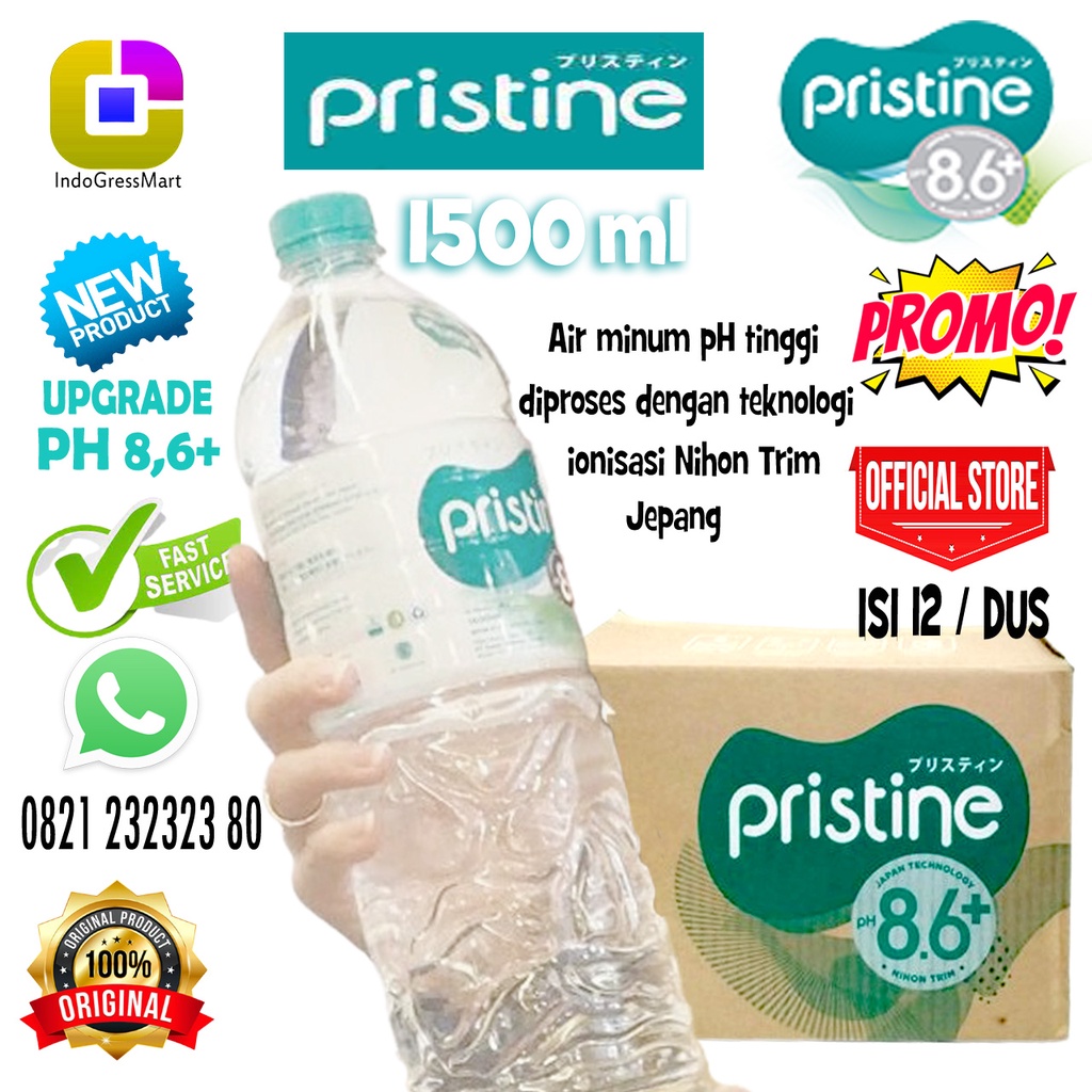 Jual MINERAL WATER PRISTINE 1500 ML PH 8,6+ ISI 12BTL PER DUS | Shopee Indonesia