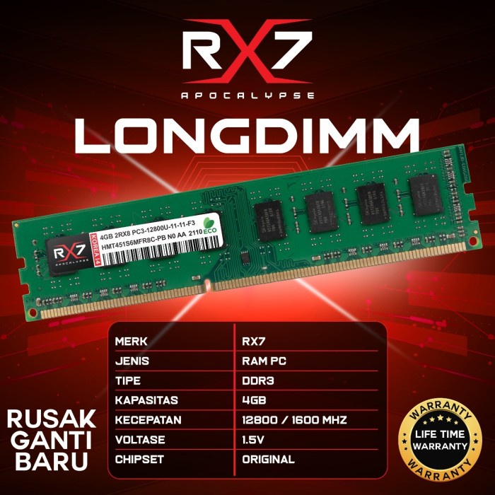 Jual MEMORY RAM RX7 DDR3 4GB 12800 Mhz GARANSI LIFETIME WARRANTY ...