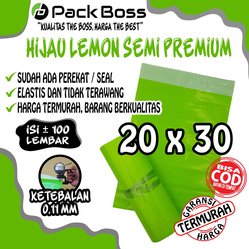 Jual 20x30 HIJAU LEMON SEMI PREMIUM POLYMAILER PACKAGING ONLINE ADA ...