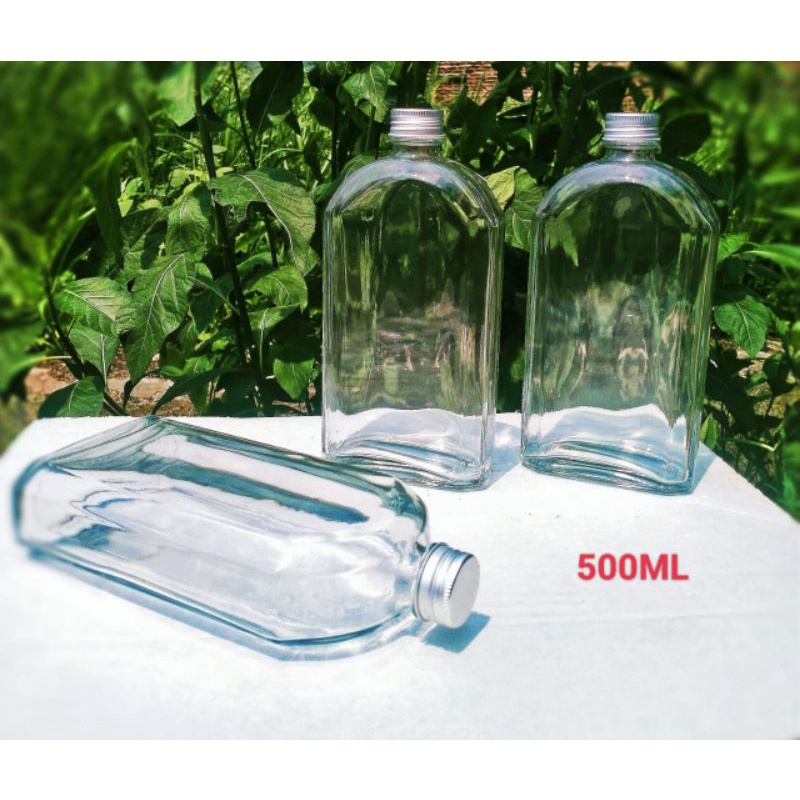 Jual FLAT GLASS BOTTLE 500 ML BOTOL KACA GEPENG BOTOL MINUMAN JUICE ...