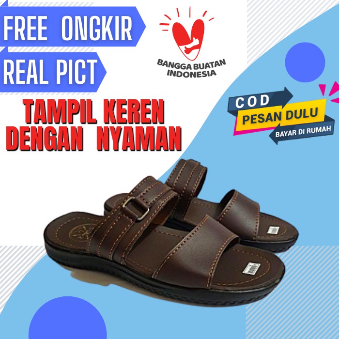 Jual SENDAL PRIA SANDAL COWOK COWO KASUAL KEKINIAN KULIT SINTETIS SLIDE ...