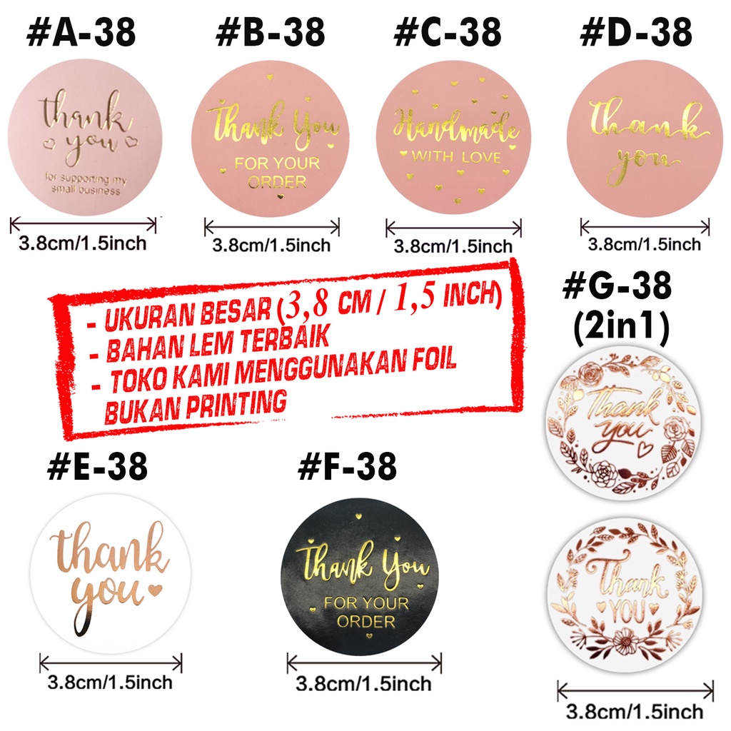Jual YooHaeng [500pc] Stiker Besar 3.8cm/1.5inch Sticker Thank You Seal ...