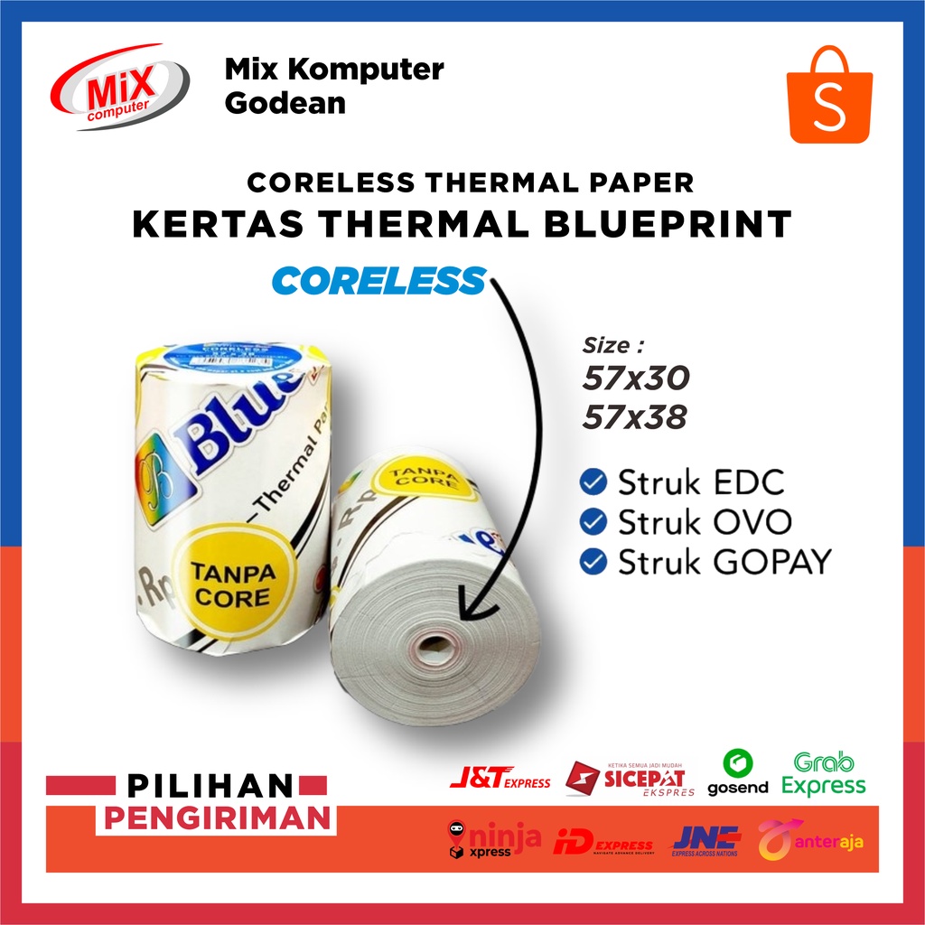 Jual Kertas Struk / Paper Kasir Thermal Blueprint Lite 57 x 38 / 57 x ...