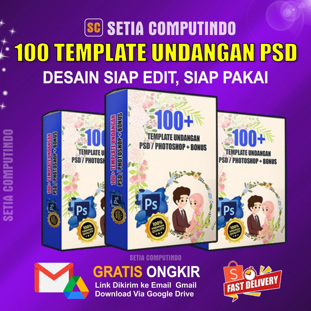 Jual 100+ Template Desain PSD Undangan Pernikahan format photoshop ...