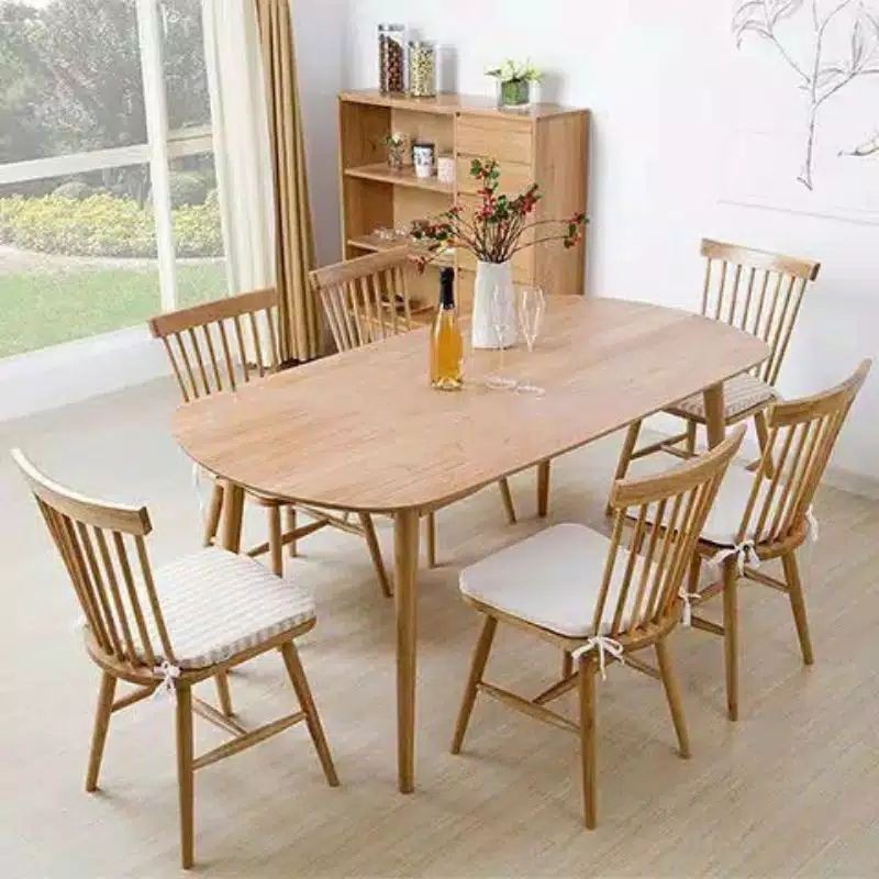 Jual SET KURSI MEJA MAKAN MINIMALIS 6 KURSI BAHAN KAYU JATI | Shopee Indonesia
