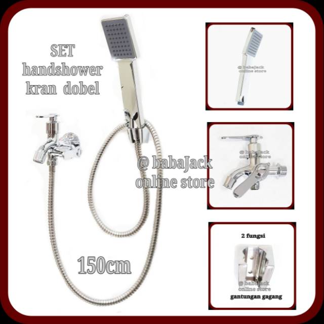 Jual Set kran dobel slang hand shower mandi selang sower keran cabang ...