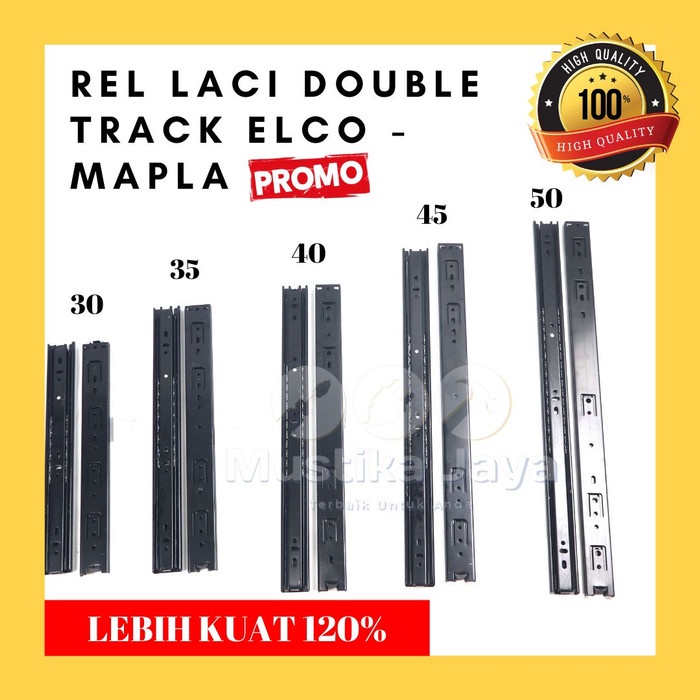 Jual Rel Laci Double Track Hitam Mapla Full Extension Lebar 35 Mm 1 Set ...