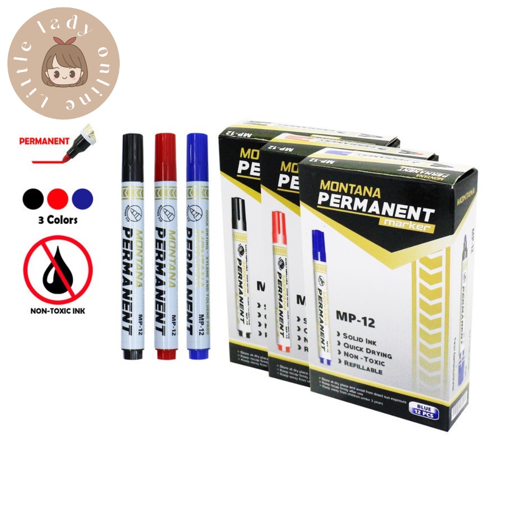 Jual Spidol Permanen Montana / Spidol Permanent Marker MP-12 Merah Biru ...