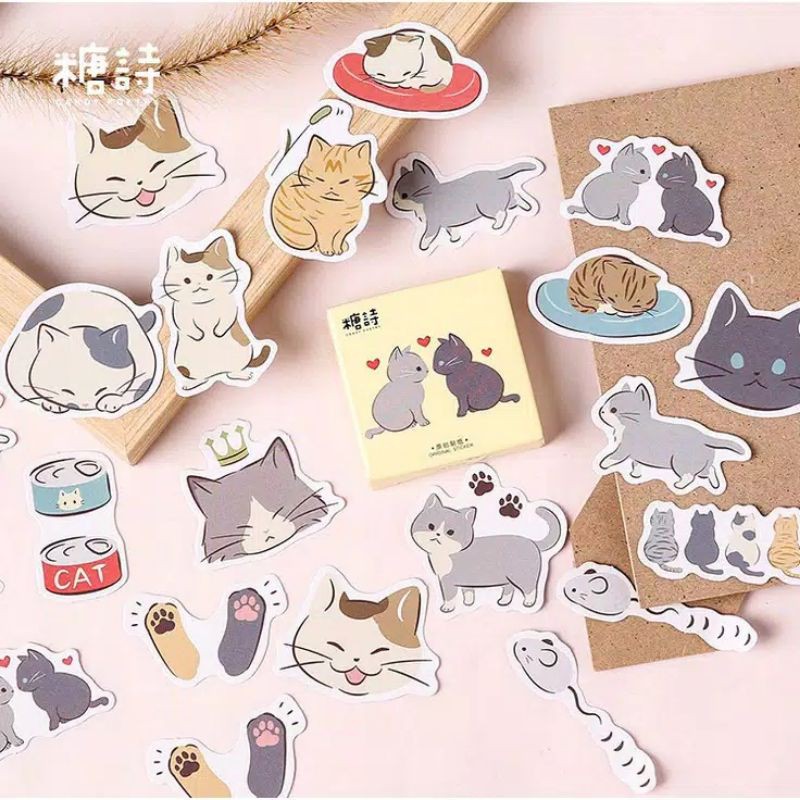 Jual sticker 2 cat in love kucing for BuJo scrapbook diary stiker ...