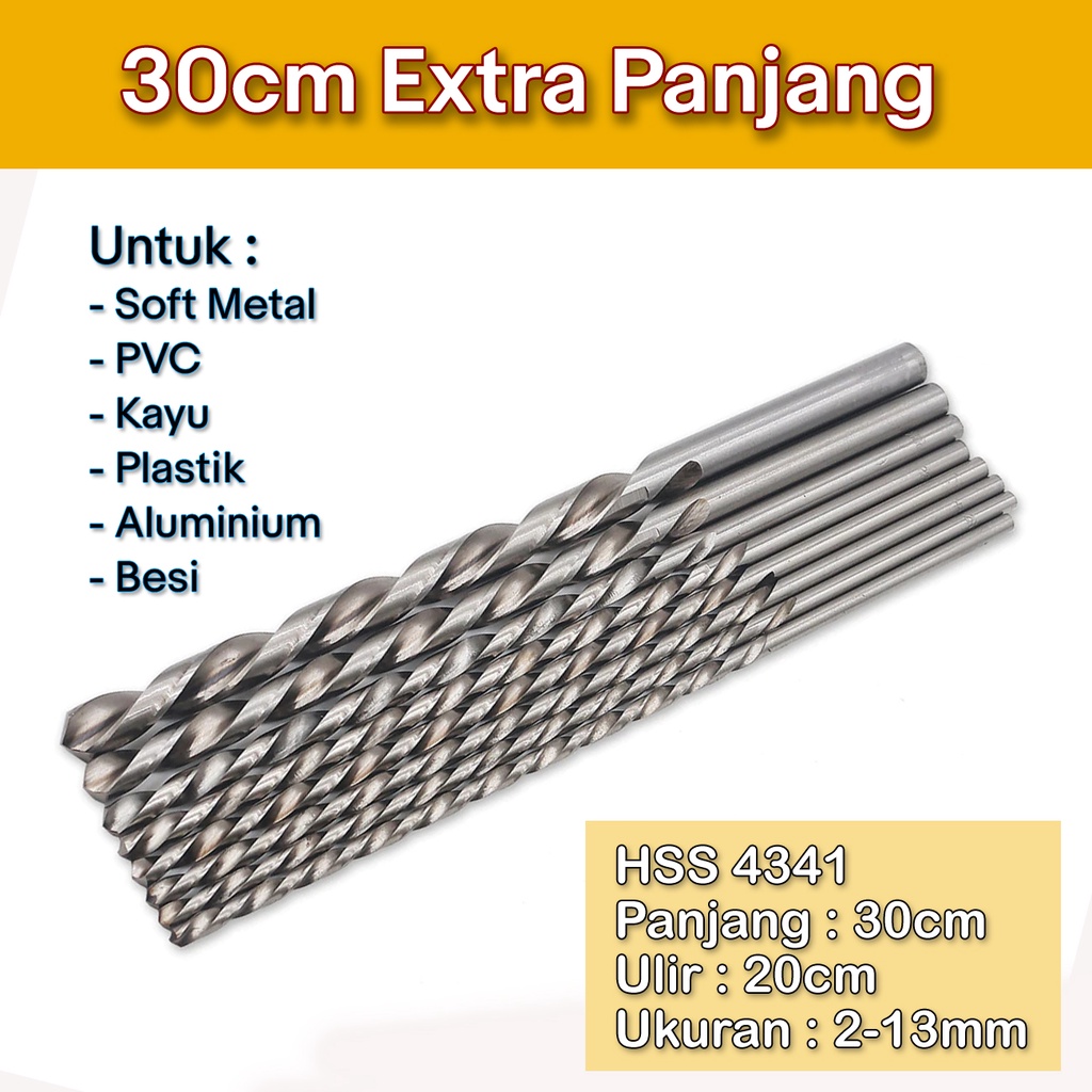 Jual Mata bor HSS panjang 30cm ukuran 10mm 11mm 12mm 13mm 14mm 15mm ...