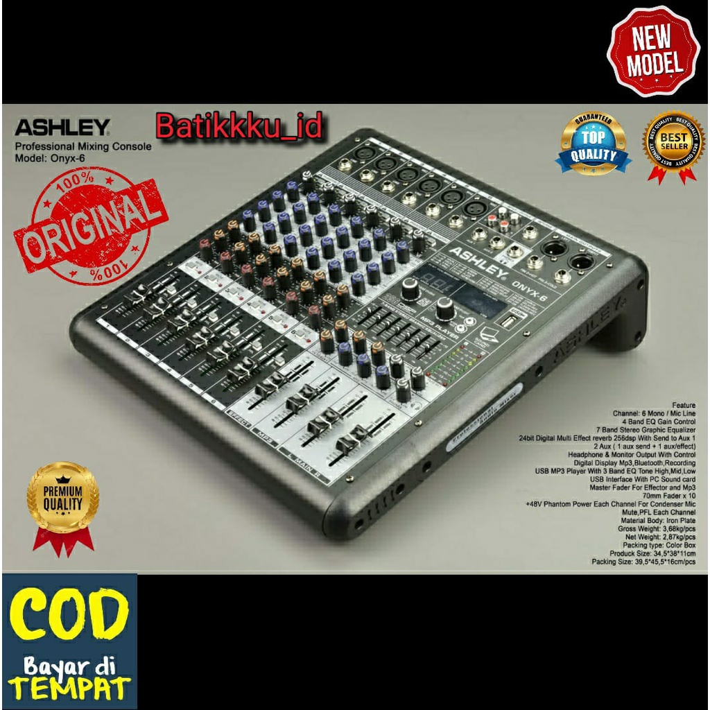 Jual Mixer Ashley Onyx 6 Onyx6 Original New 6Ch Bluetooth-USB-Recording | Shopee Indonesia