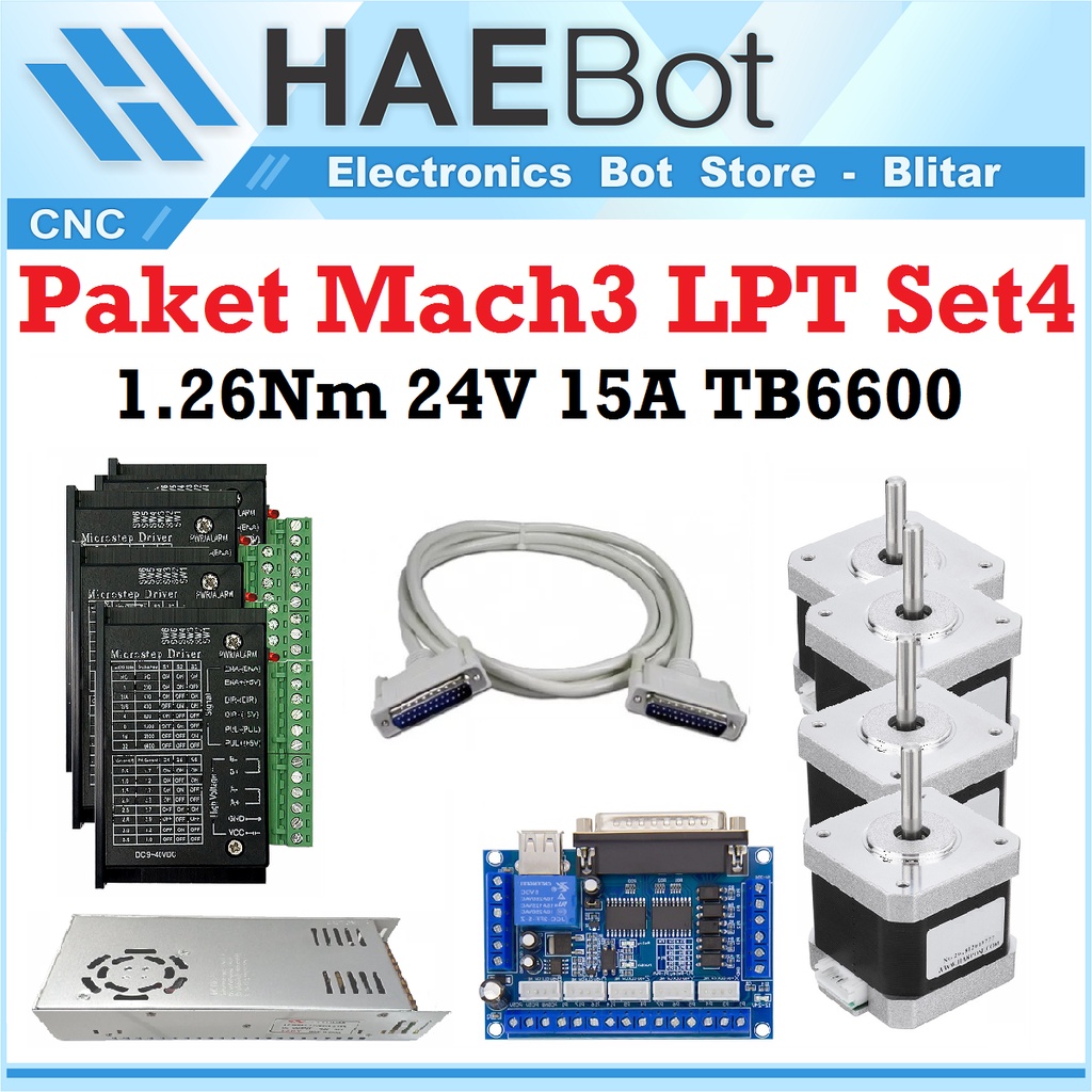 Jual [HAEBOT] Paket CNC 4 Mach3 Breakout Pararel TB6600 Nema 23 1.26Nm ...