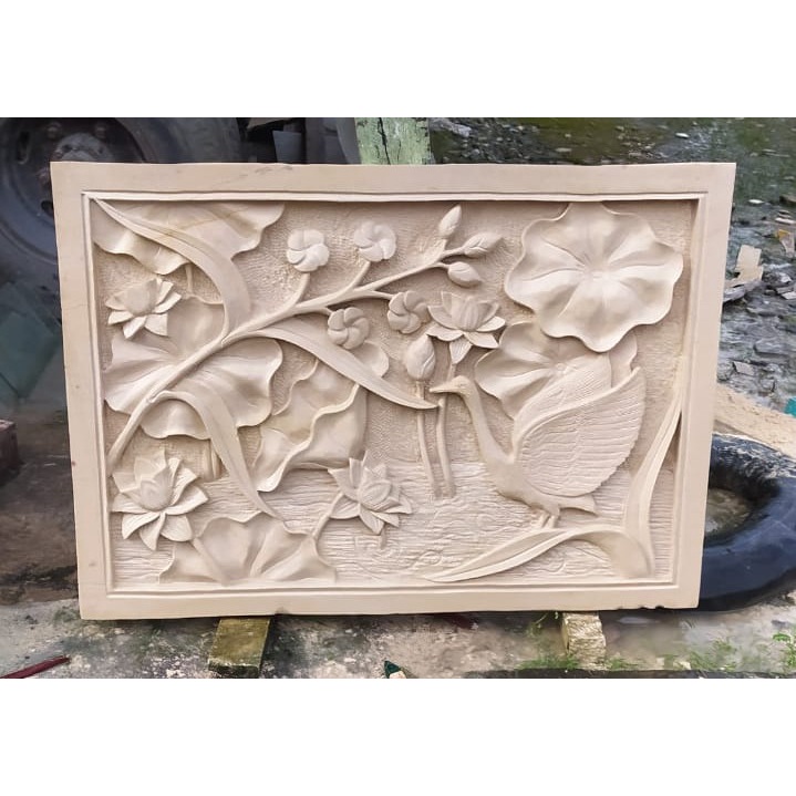 Jual Relief Batu Paras Tinggi 70 Lebar 100 Batu Paras motif Angsa Bunga ...