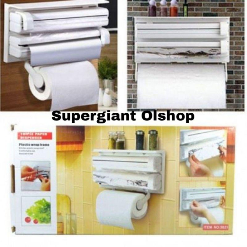 Jual Triple Paper Kitchen Dispenser 3 in 1/ Tempat Tissue/Cling Wrap ...