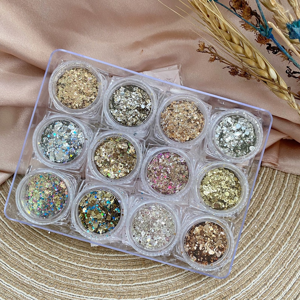 Jual Glitter set pot 12 warna deep bronze cooper warna kalem hiasan ...