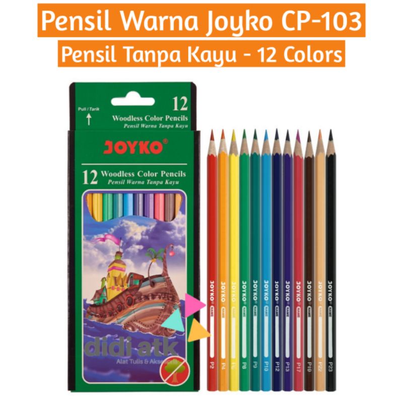 Jual Pensil Warna Joyko 12 Cp 103 Woodless Color Pencils Tanpa Kayu