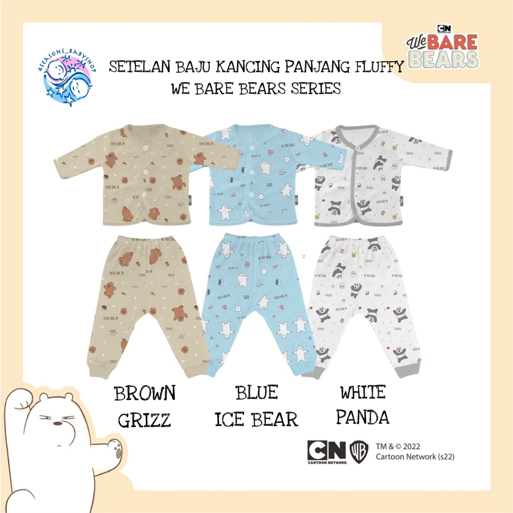 Jual SETELAN BAJU KANCING PANJANG FLUFFY WE BARE BEARS SERIES NB (NEWBORN) | Shopee Indonesia
